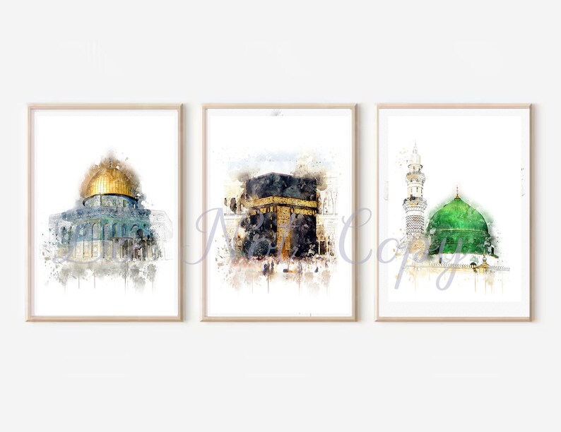 Islamic Wall Art Set Masjid Aqsa Kaaba Art Mecca Art - Etsy