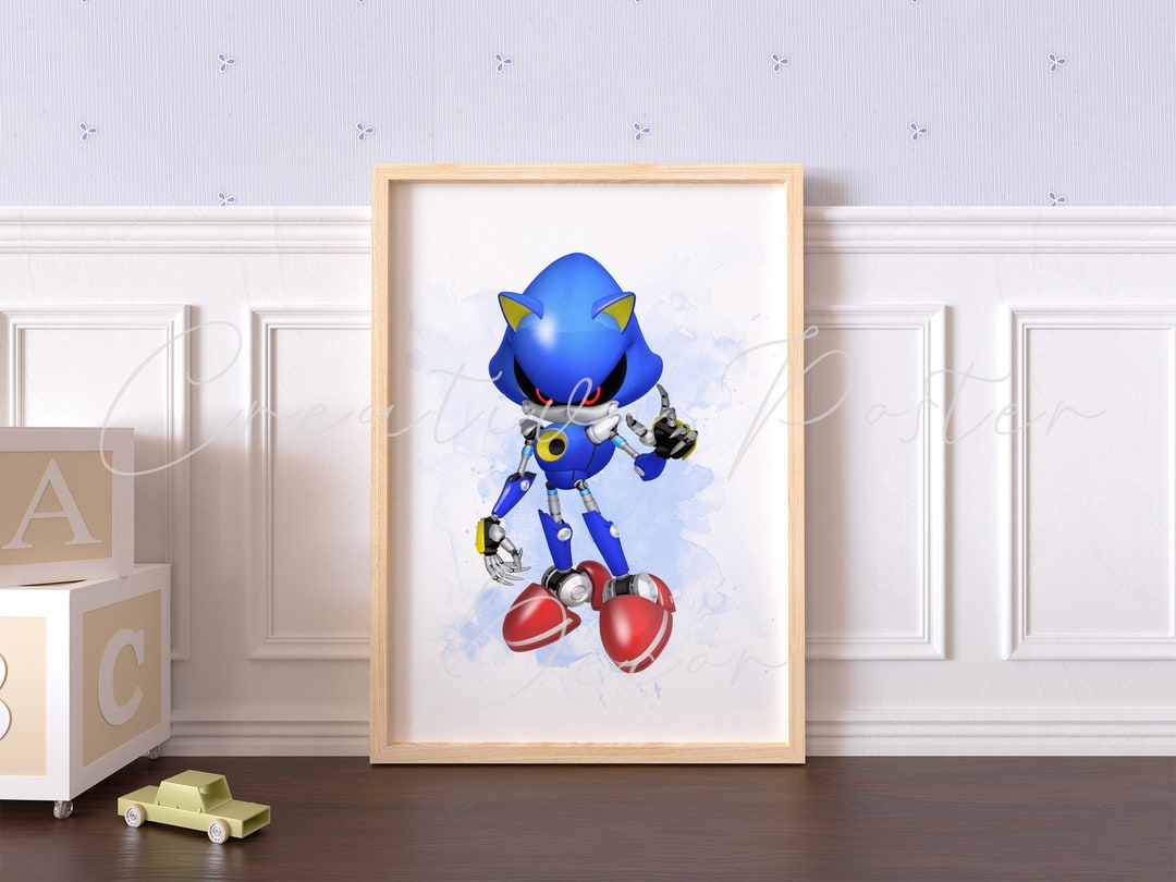 Superhero Metal Sonic Hedgehog Print Watercolour Poster Wall Art ...