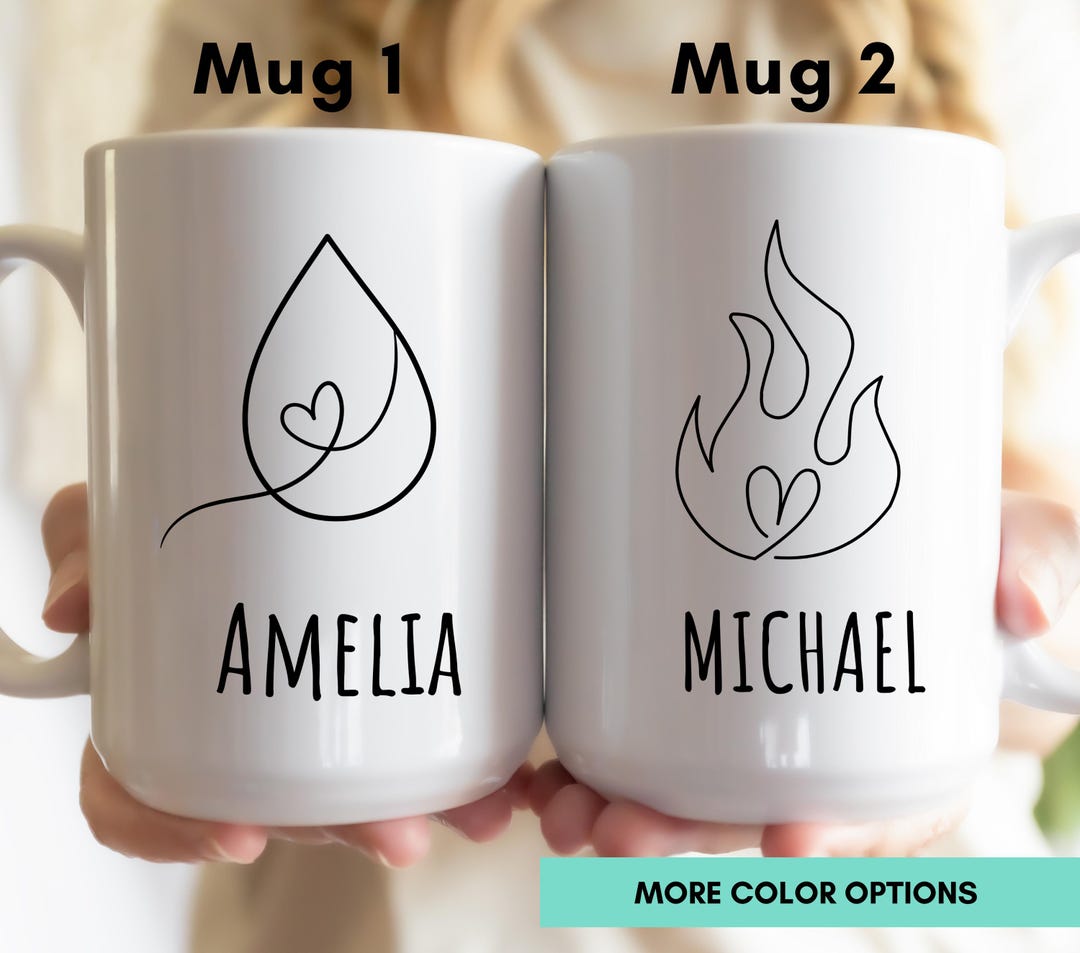 Custom Couple Fire and Water Mugs, Custom Wedding Gift, Personalized ...