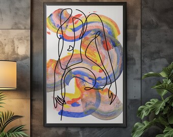 Female Bum Line Art, Abstract Naked Woman Line Art Print, Female Body ...