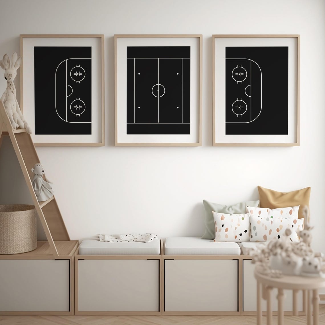 Kids Room Wall Art-hockey Rink-set of 3, Kids Room Wall Decor, Kids ...