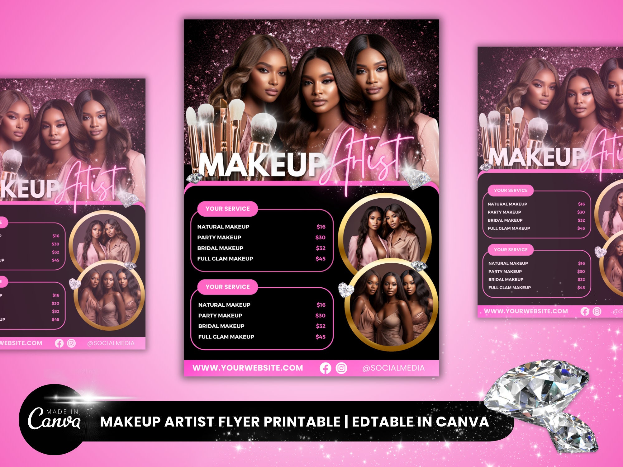 Editable and Printable in Canva - Makeup Services Flyer, Makeup Price ...