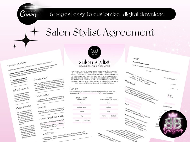 Salon Stylist Commission Agreement Template: Customizable Salon Policy ...