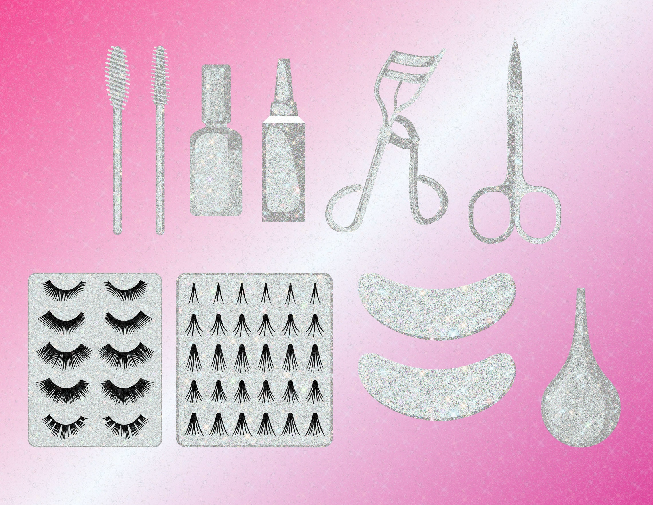 21 Pcs Silver Glitter Lash Tech Tools Bundle, Lashes, Spoolie, Eyelash ...