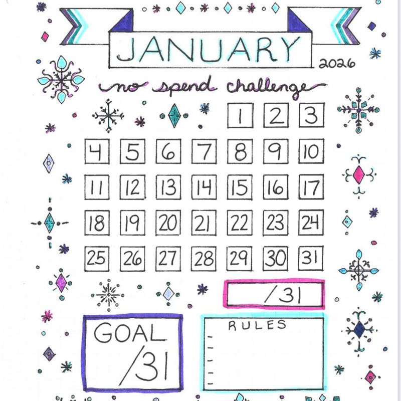 January Challenge Sheet - Etsy