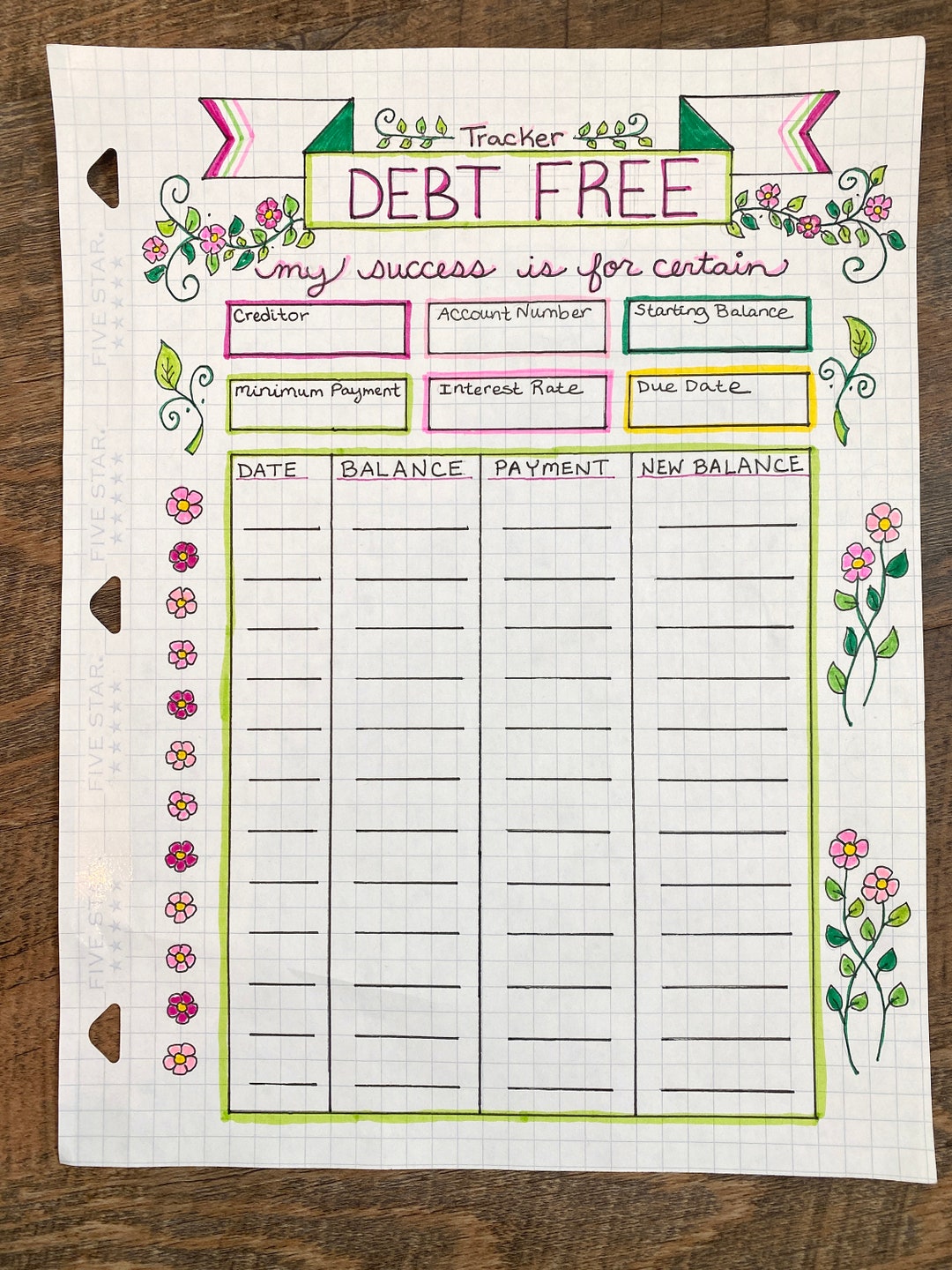 Debt Free Tracker Payoff Chart Budgeting Tool 12 Month - Etsy