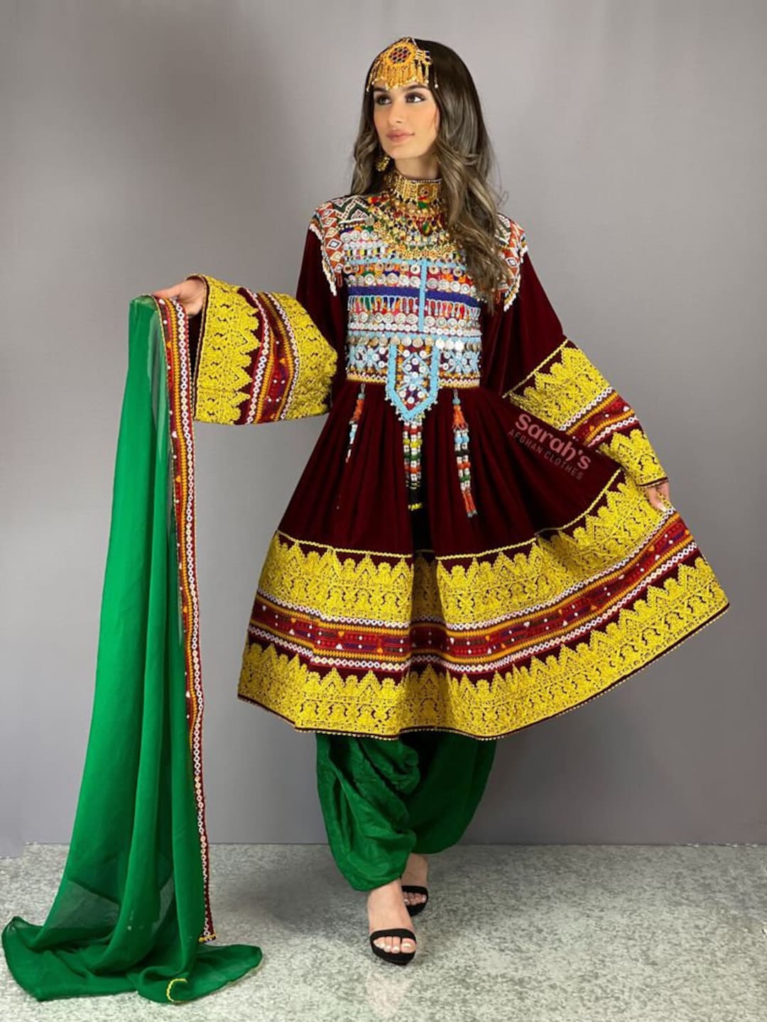 Handmade Vintage Afghan Wedding Dress: Traditional Kuchi Mirror Dress ...