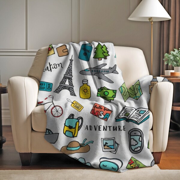 Travel Theme Blanket - Etsy