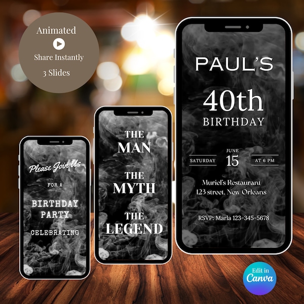 50th Man's Birthday Invitation, Whiskey Cheers Invite, Animated Digital ...