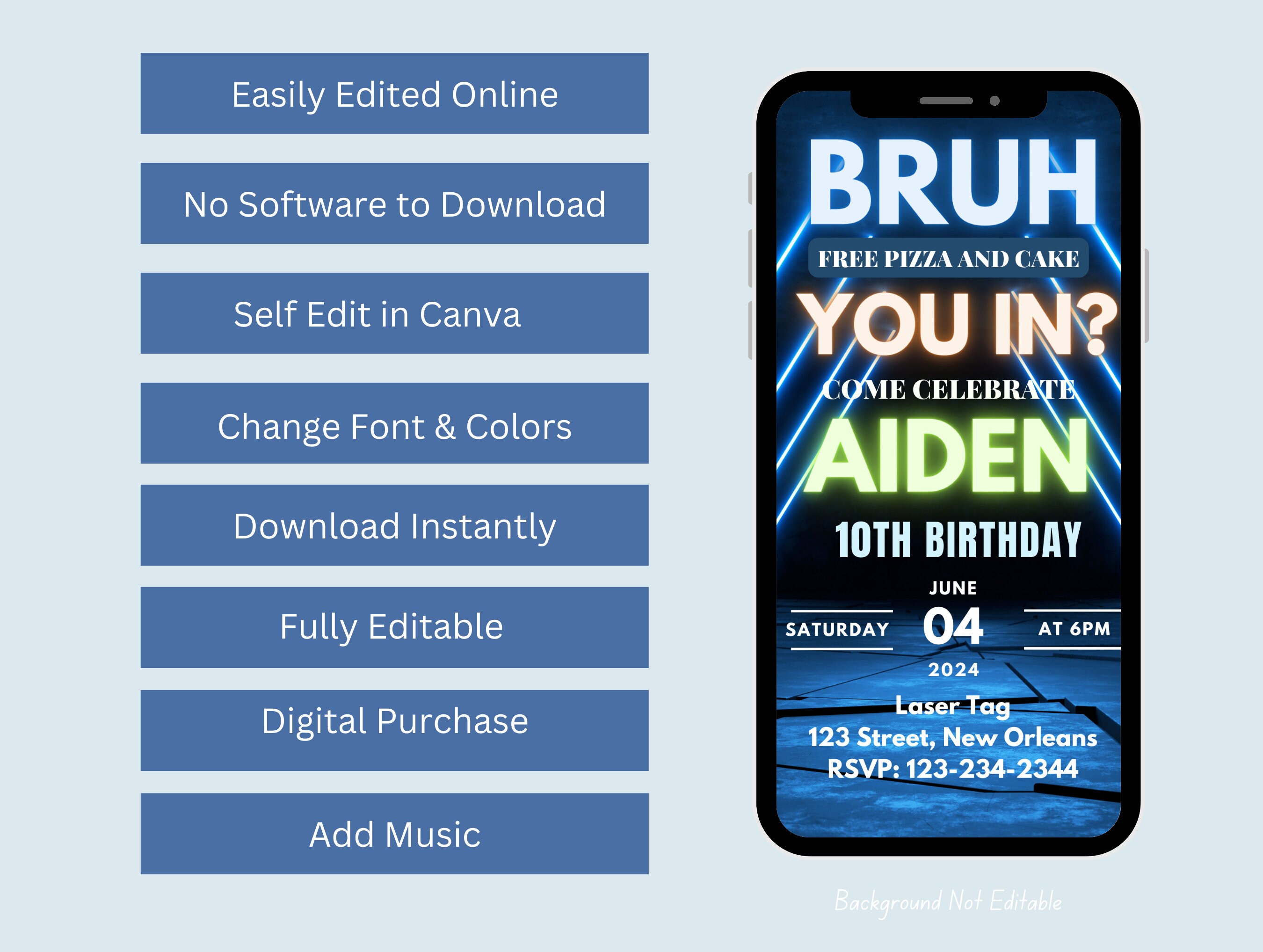 Bruh Neon Boys Birthday Invitation, Teen and Pre-teen Boys Birthday ...