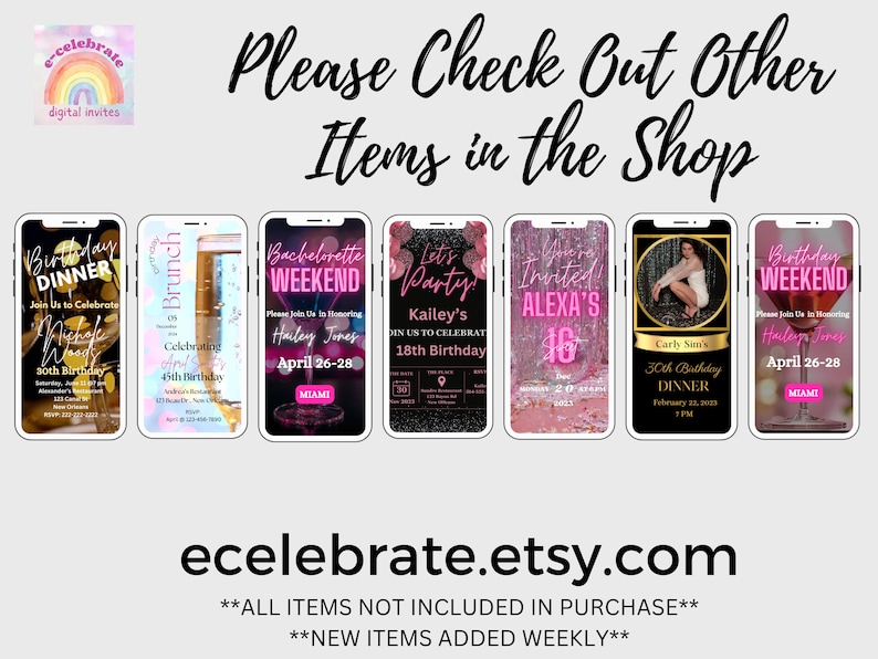 Pink Glitter Birthday Dinner Invitation, Animated Editable Digital ...