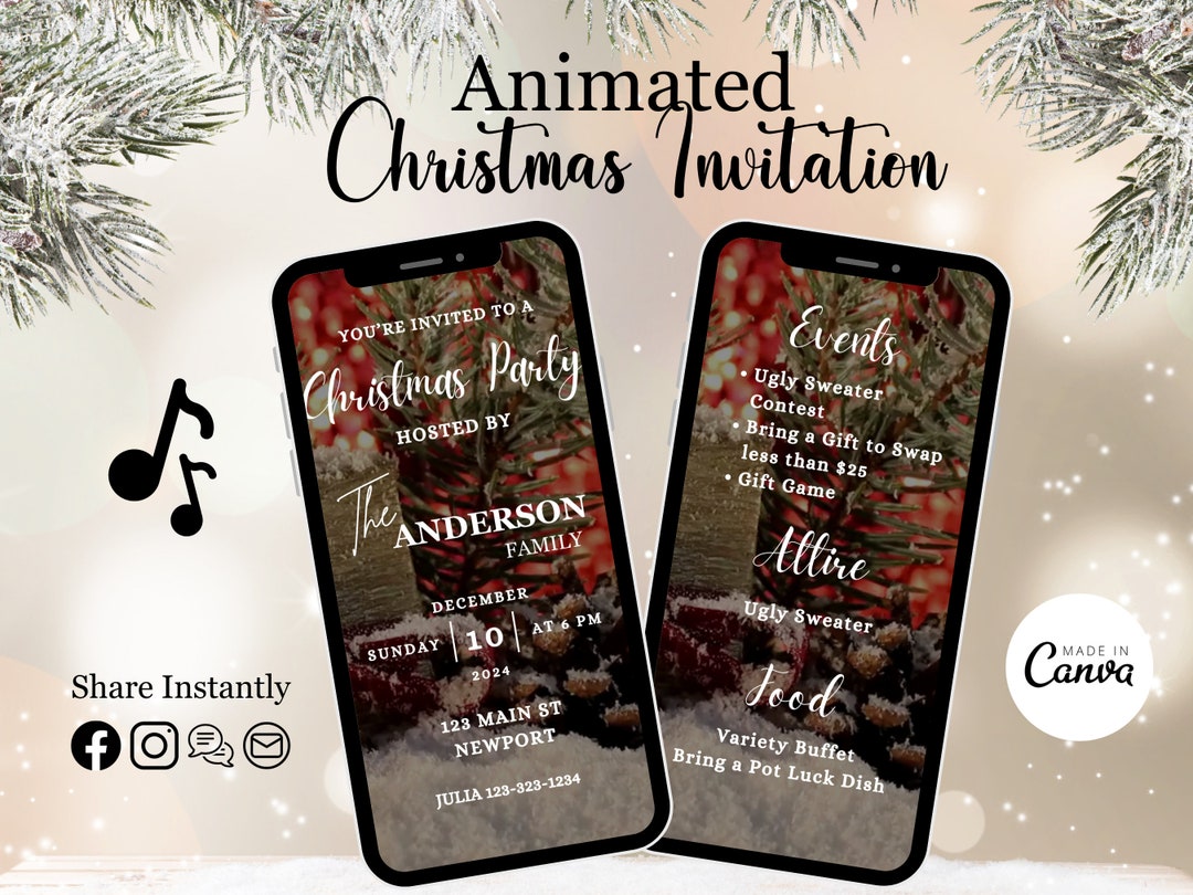 Christmas Party Animated Invitation With Music Holiday Evite - Etsy