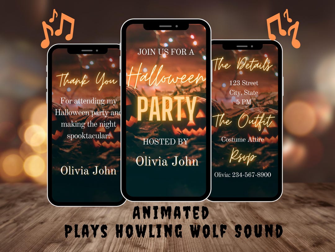 Spooktacular Howling Wolf Halloween Evite Digital Invitation With Sound ...