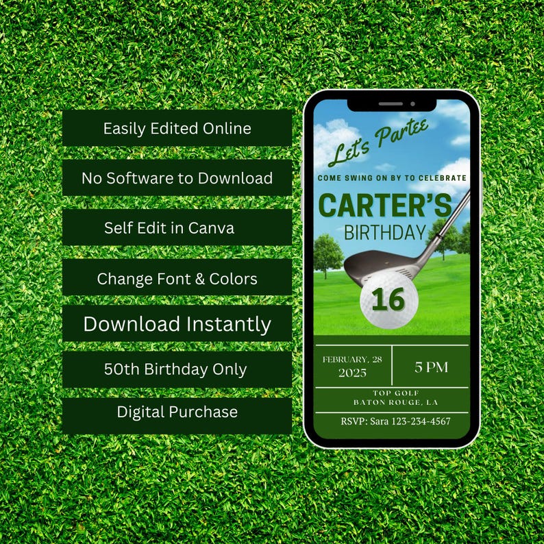 Editable Animated Golf Birthday Party Invitation | Let's Par-tee ...
