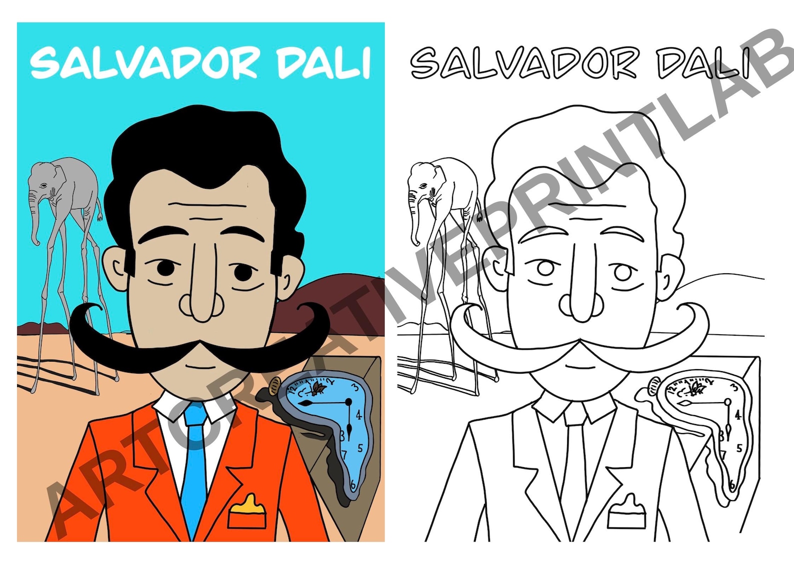 Salvador Dalí Art Activity for Kids | One Line Portrait Printable ...