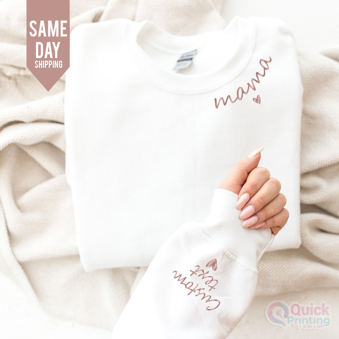 Rose Gold Custom Kids Name on Sleeve Printed Jumper, Mama Sweatshirt ...