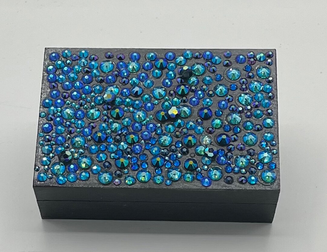 Rhinestone Trinket Box, "black-n-blue" - Etsy