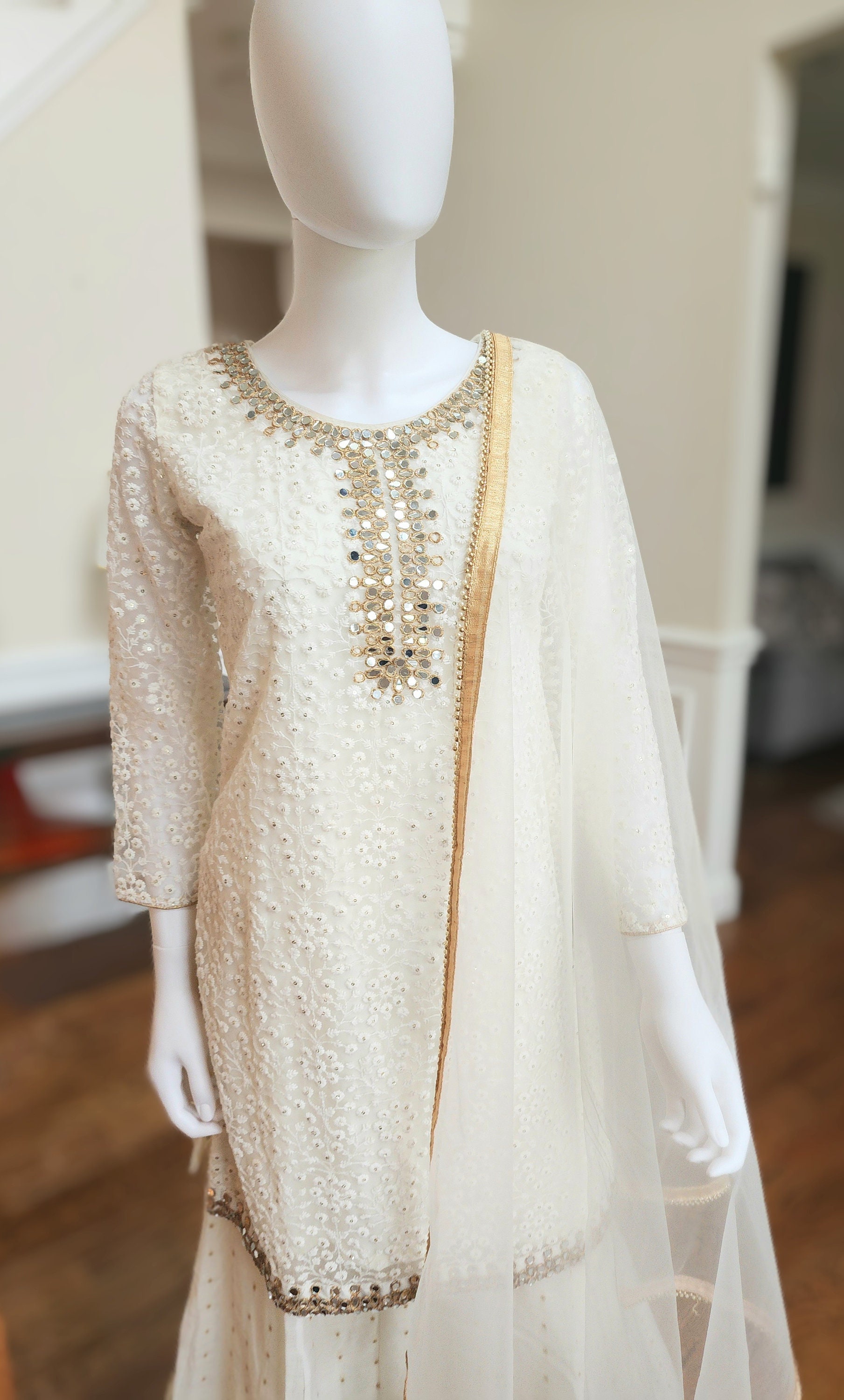 Indian/pakistani Forma Wear Off-white Net and Cotton Sharara - Etsy