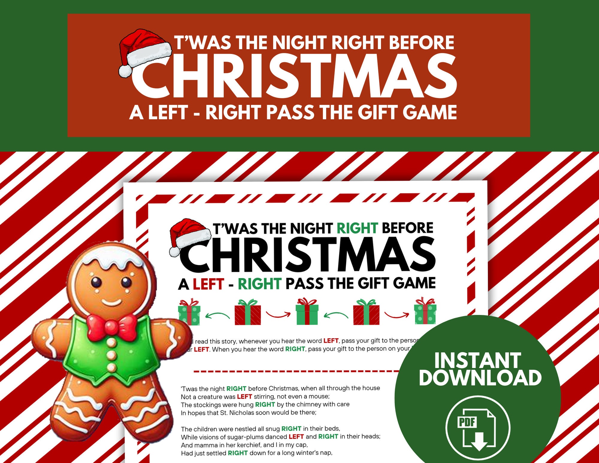 PRINTABLE Left Right Christmas Party Game, Pass the Gift Game for ...