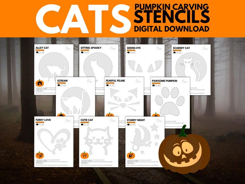 CATS Pumpkin Carving Stencil | Digital Download | Pumpkin Carving ...