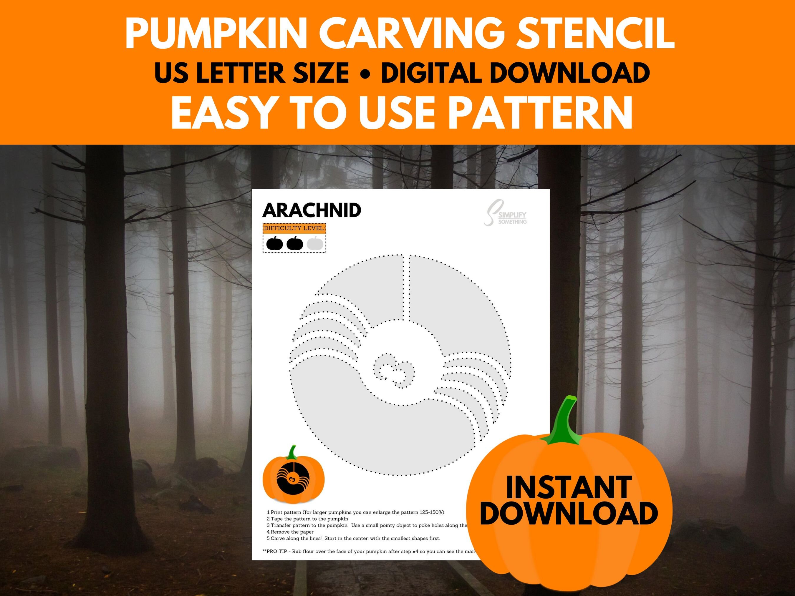 Spider Pumpkin Carving Stencil PRINTABLE | Halloween Pumpkin Carving ...