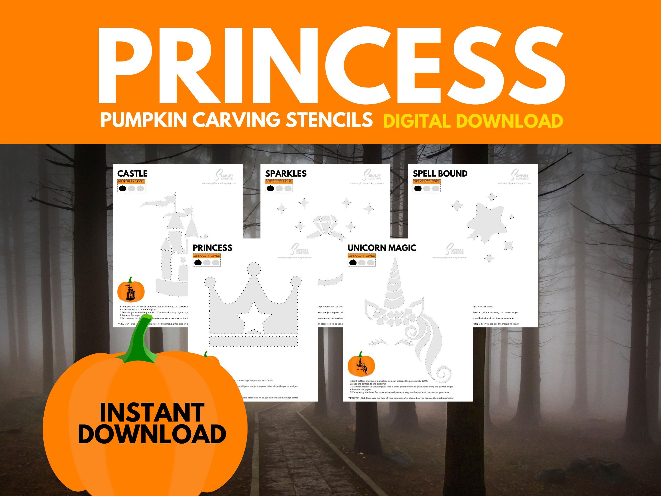 PRINCESS Pumpkin Carving Stencil | Digital Download | Pumpkin Carving ...