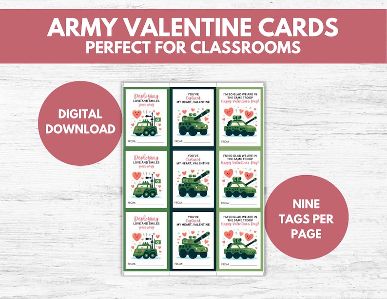 PRINTABLE Kids Army Valentine Card | Army Valentine Cards | Class ...