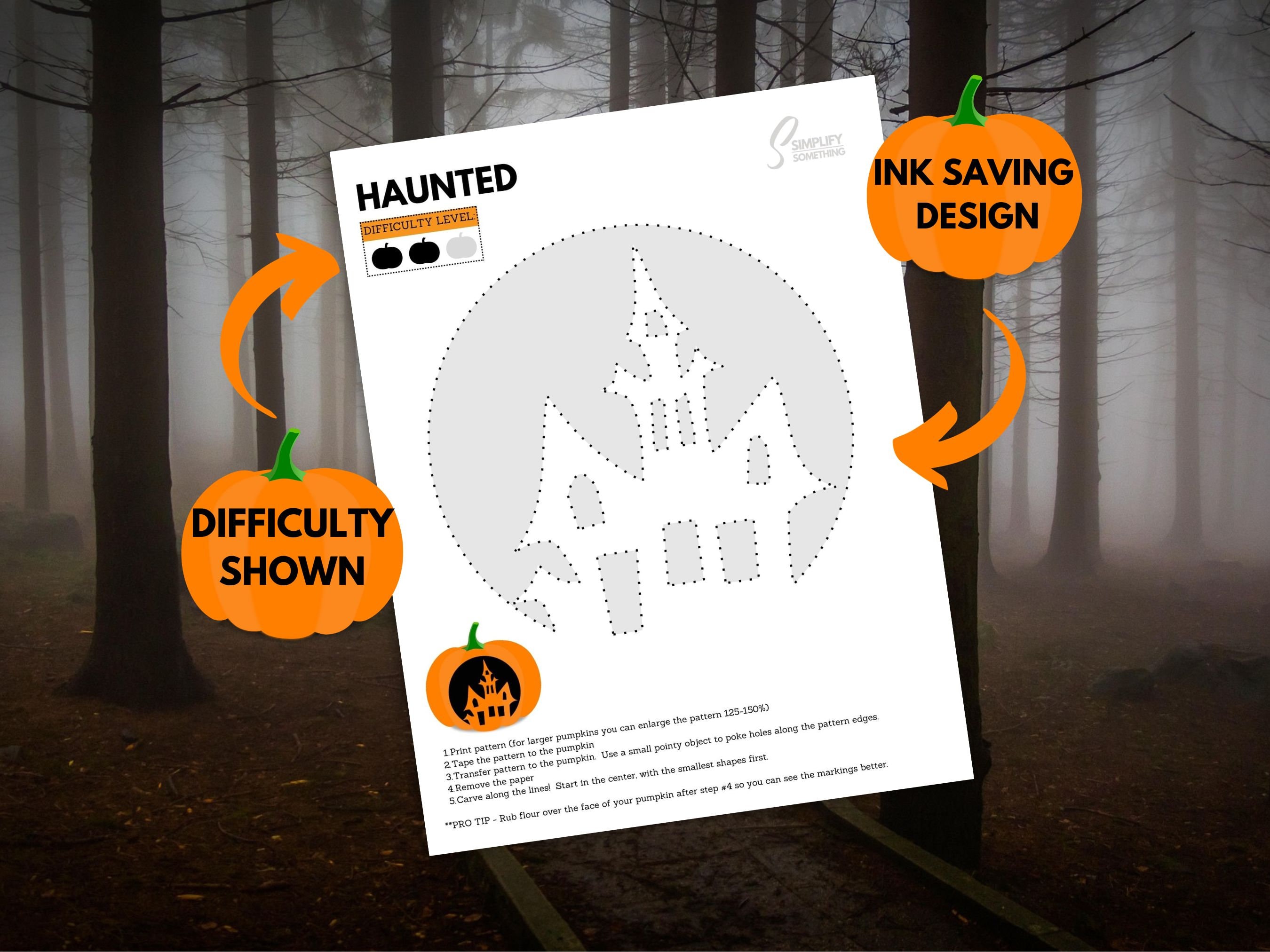 Haunted House Pumpkin Carving Stencil PRINTABLE | Halloween Pumpkin ...