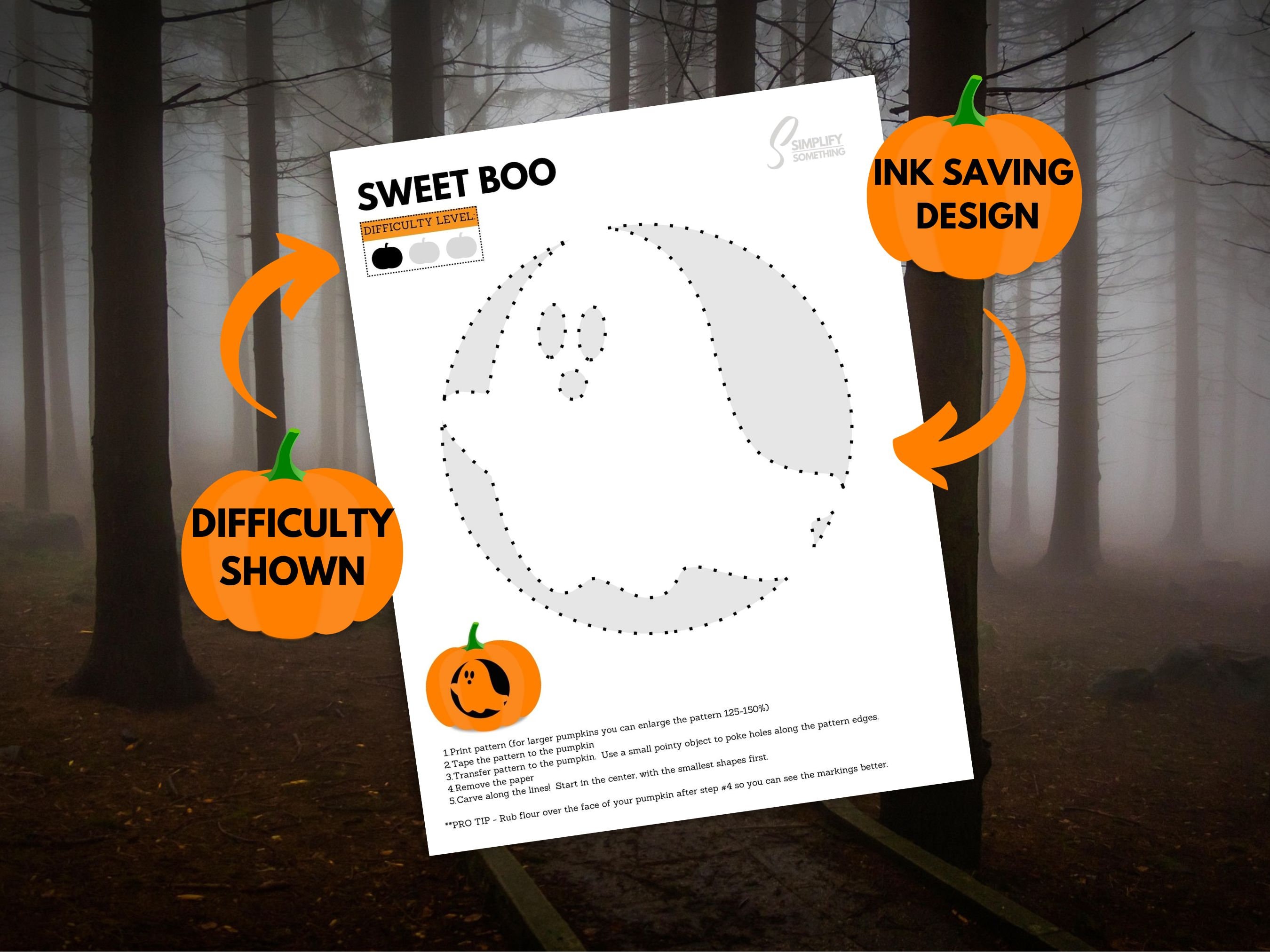 Cute Ghost Pumpkin Carving Stencil PRINTABLE | Halloween Pumpkin ...