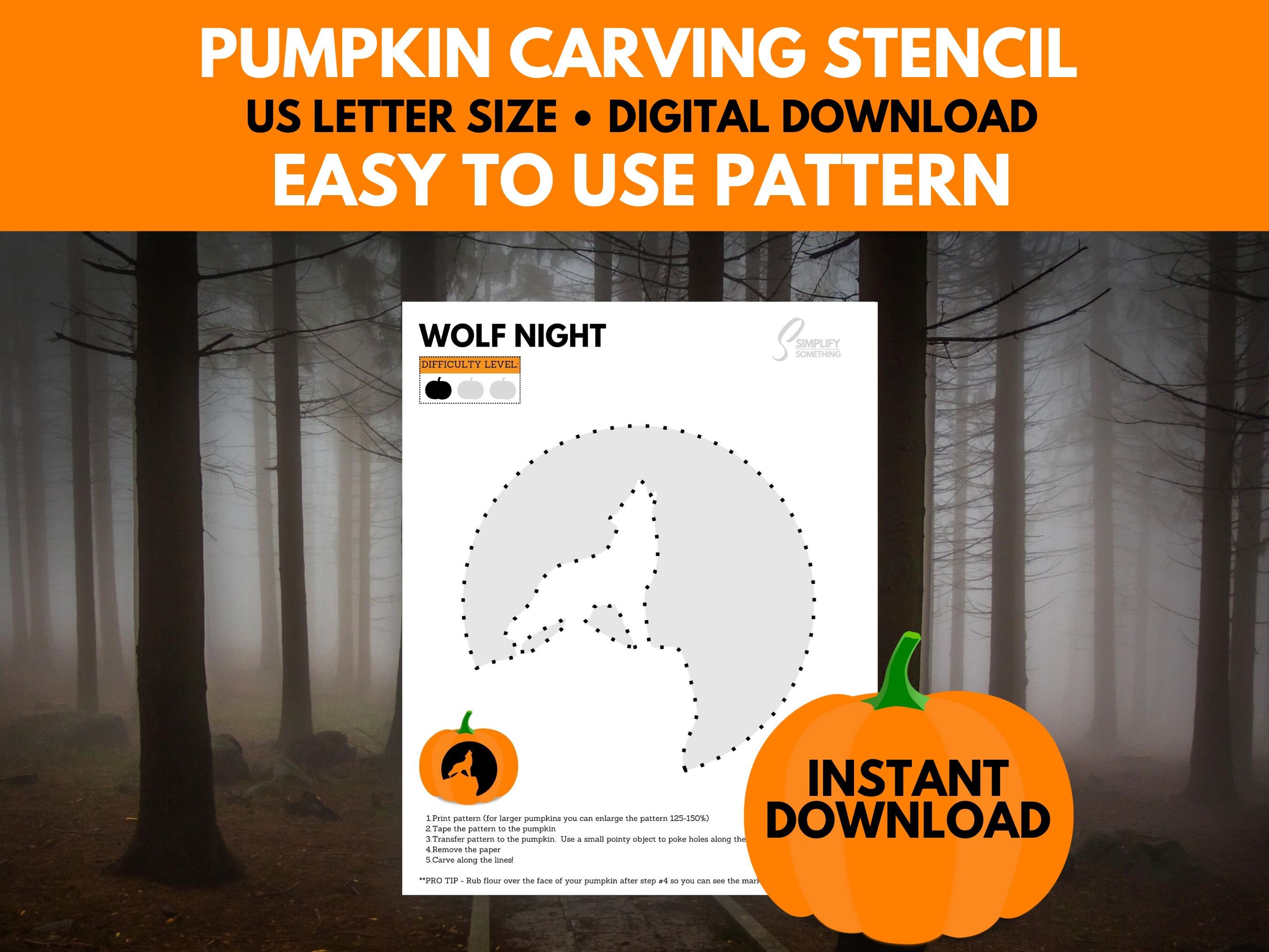 Wolf Pumpkin Carving Stencil PRINTABLE | Halloween Pumpkin Template ...