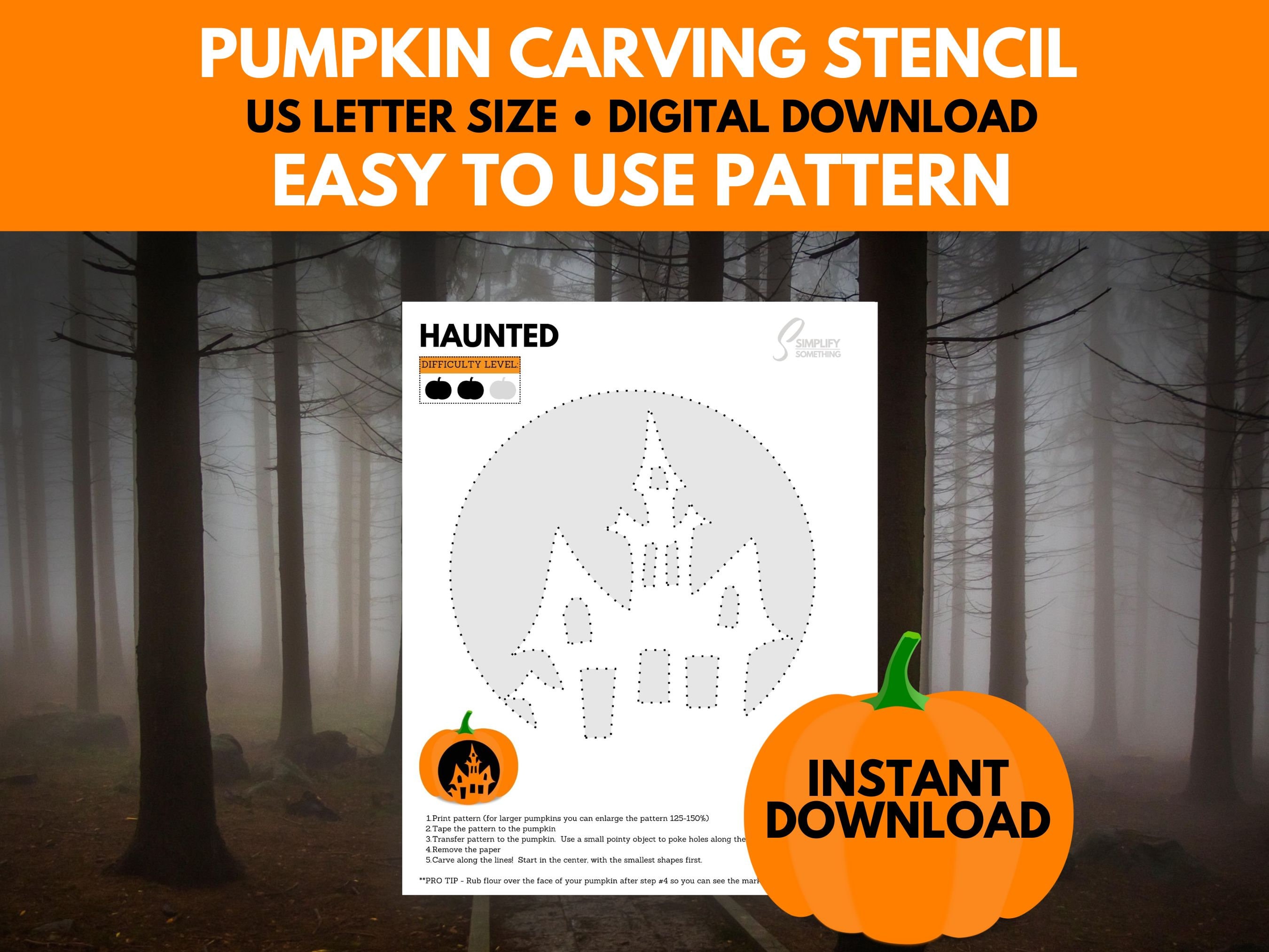 Haunted House Pumpkin Carving Stencil PRINTABLE | Halloween Pumpkin ...