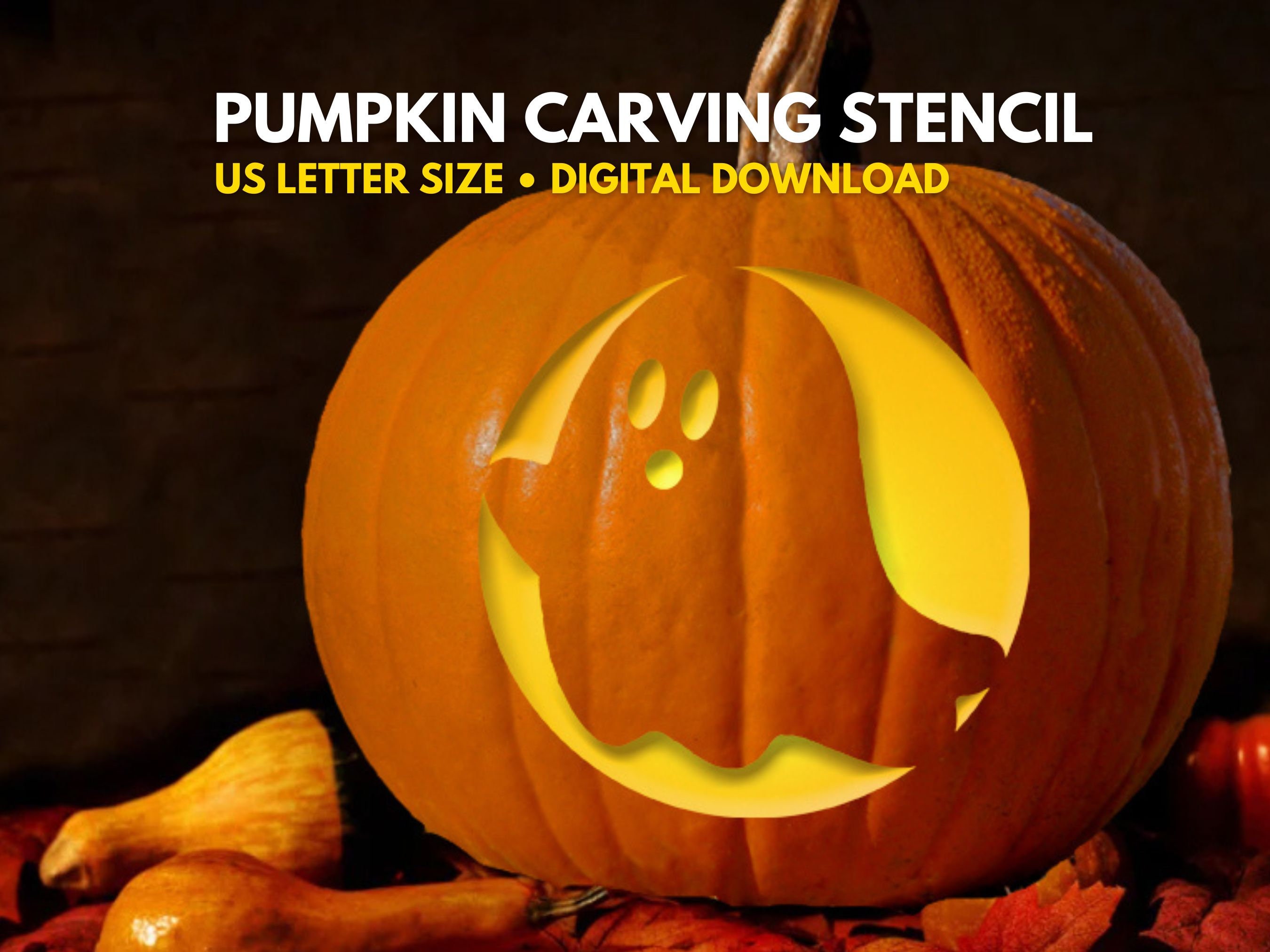 Cute Ghost Pumpkin Carving Stencil PRINTABLE | Halloween Pumpkin ...