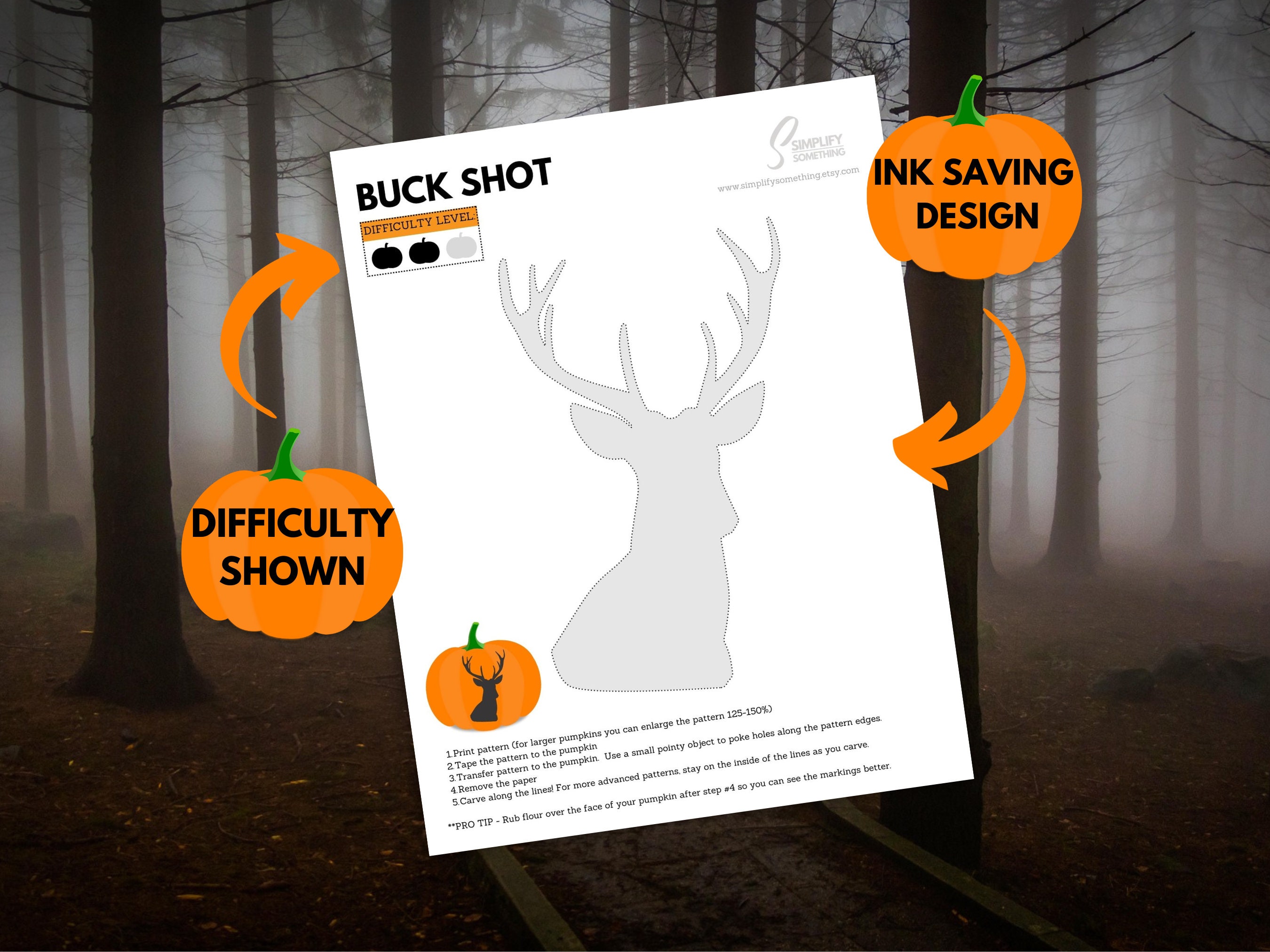Deer Buck Pumpkin Carving Stencil PRINTABLE | Halloween Pumpkin Carving ...