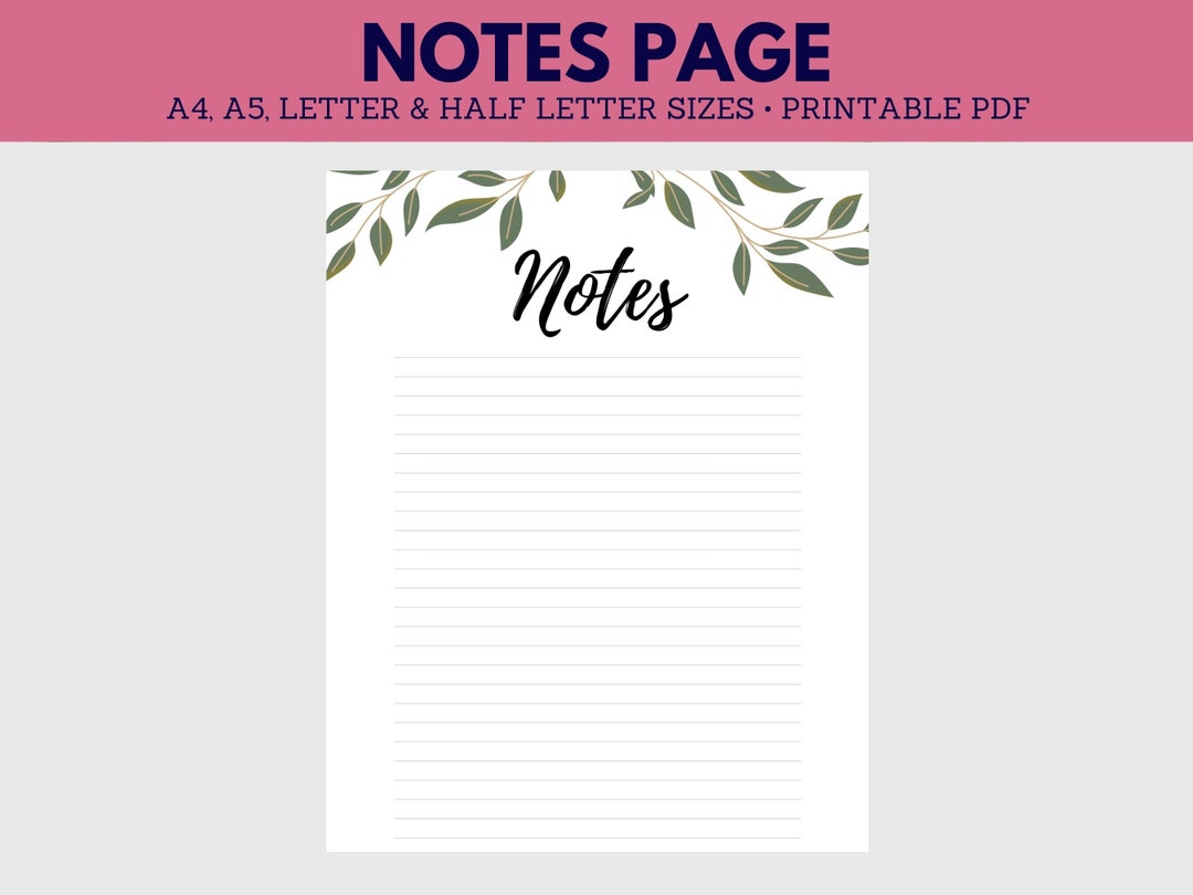 Notes Page Printable, Note Page Planner, Notes Pad, Planner Notes ...