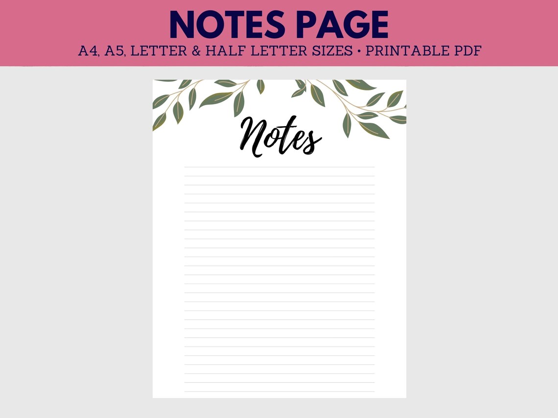 Notes Page Printable, Note Page Planner, Notes Pad, Planner Notes ...