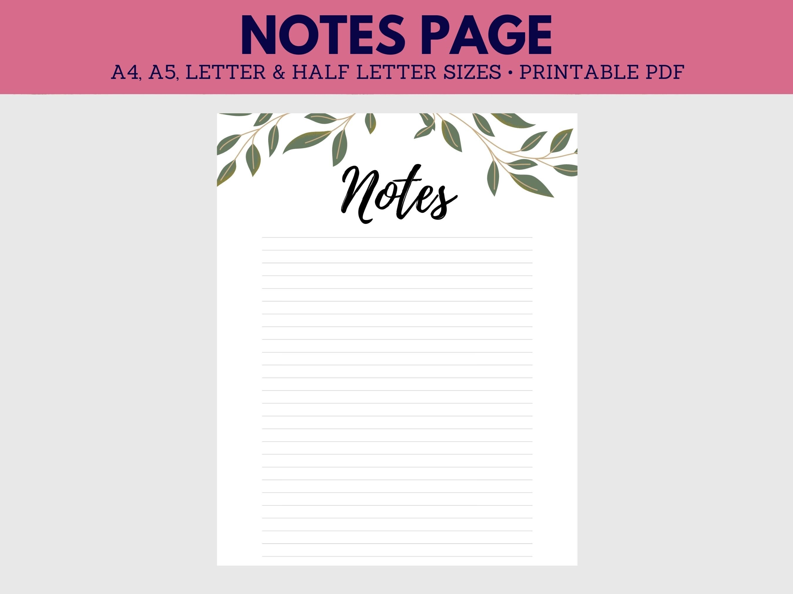 Notes Page Printable, Note Page Planner, Notes Pad, Planner Notes ...