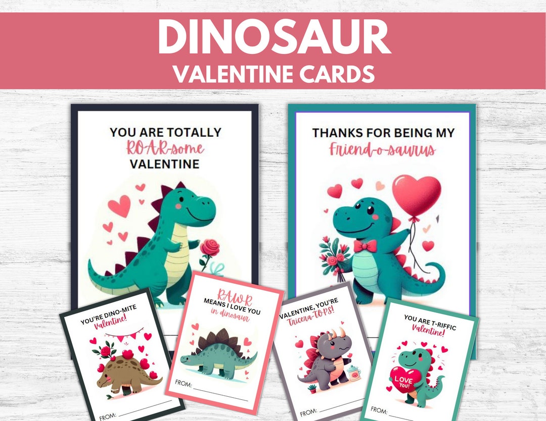 PRINTABLE Kids Dinosaur Valentine Card | Dinosaur Valentine Cards ...