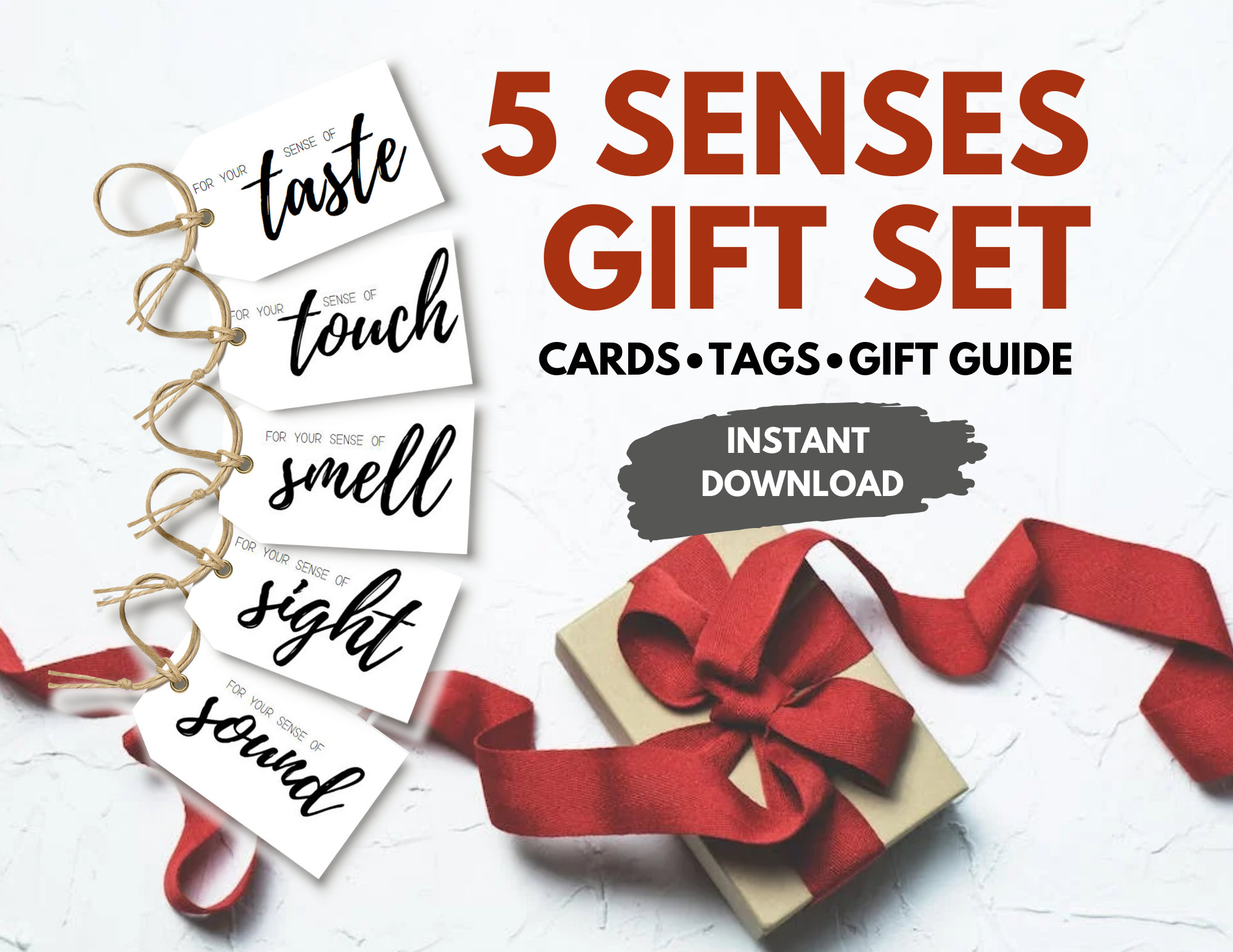 5 Senses Gift Tag, Card Set | Gift Guide and Bonus Envelope Template ...