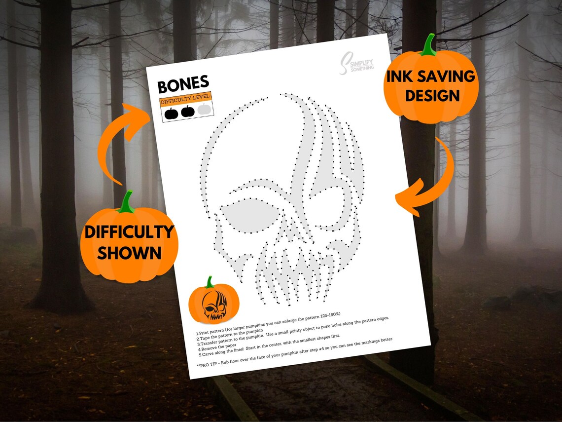 Skull Pumpkin Carving Stencil PRINTABLE | Halloween Pumpkin | Pumpkin ...