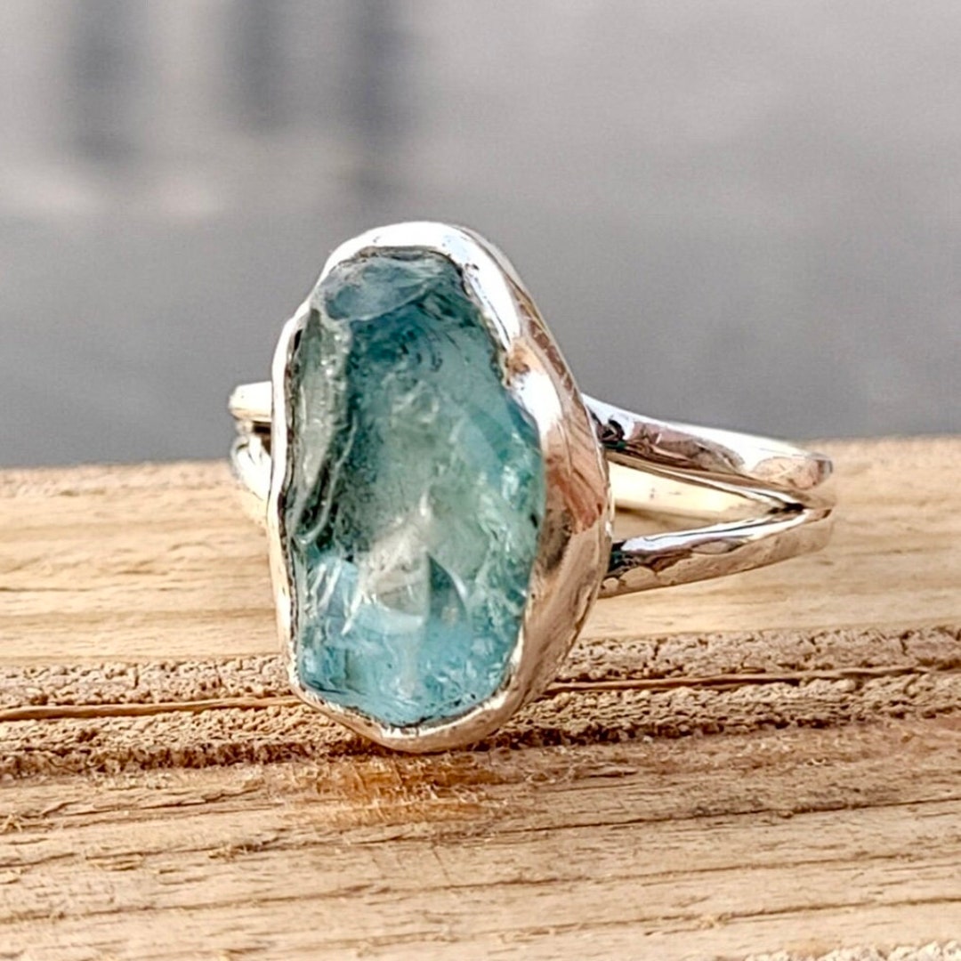Raw Aquamarine Ring, Women Ring, Solid 925 Silver Ring, Gemstone Ring ...