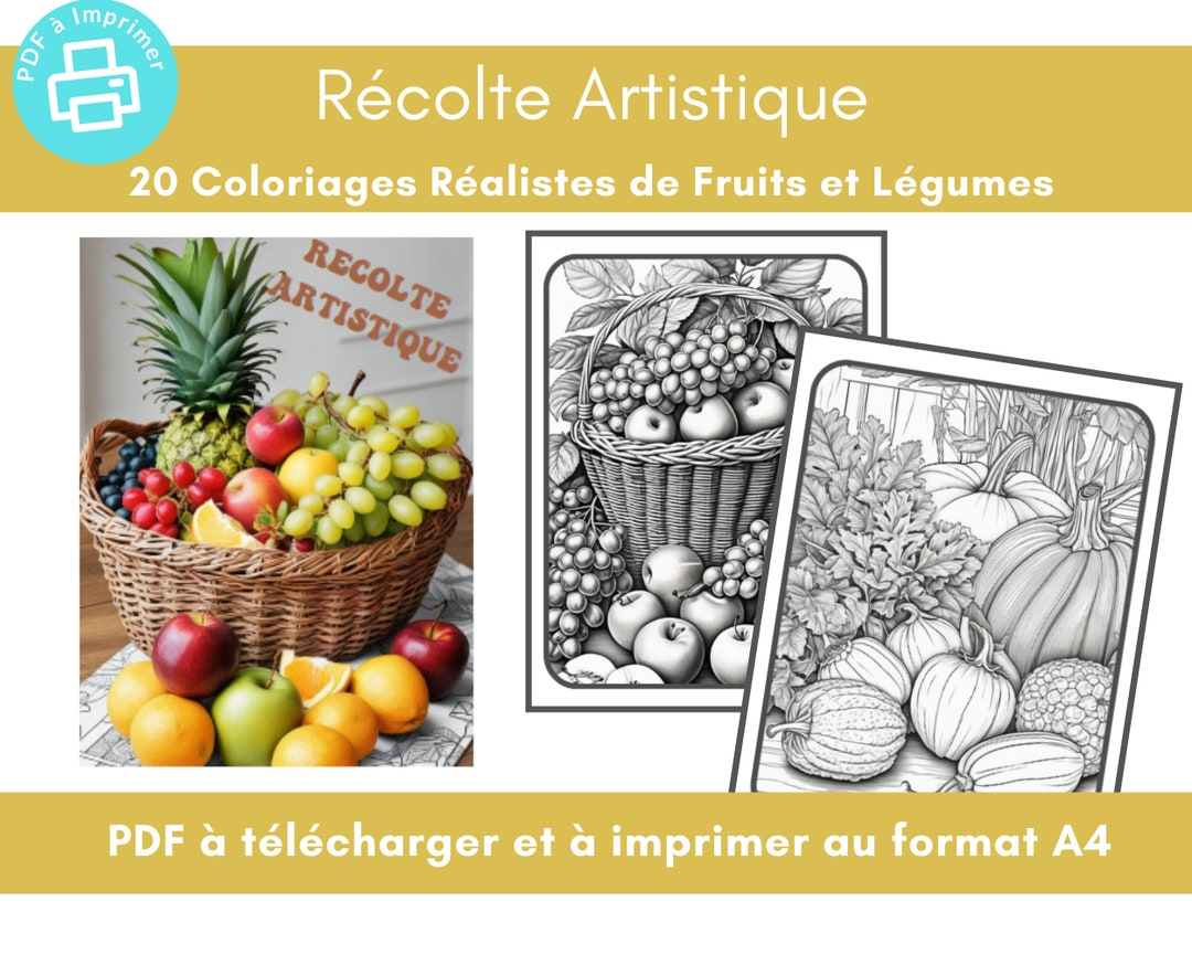 PDF 20 Digital Coloring Pages of Fruits and Vegetables in Grayscale ...