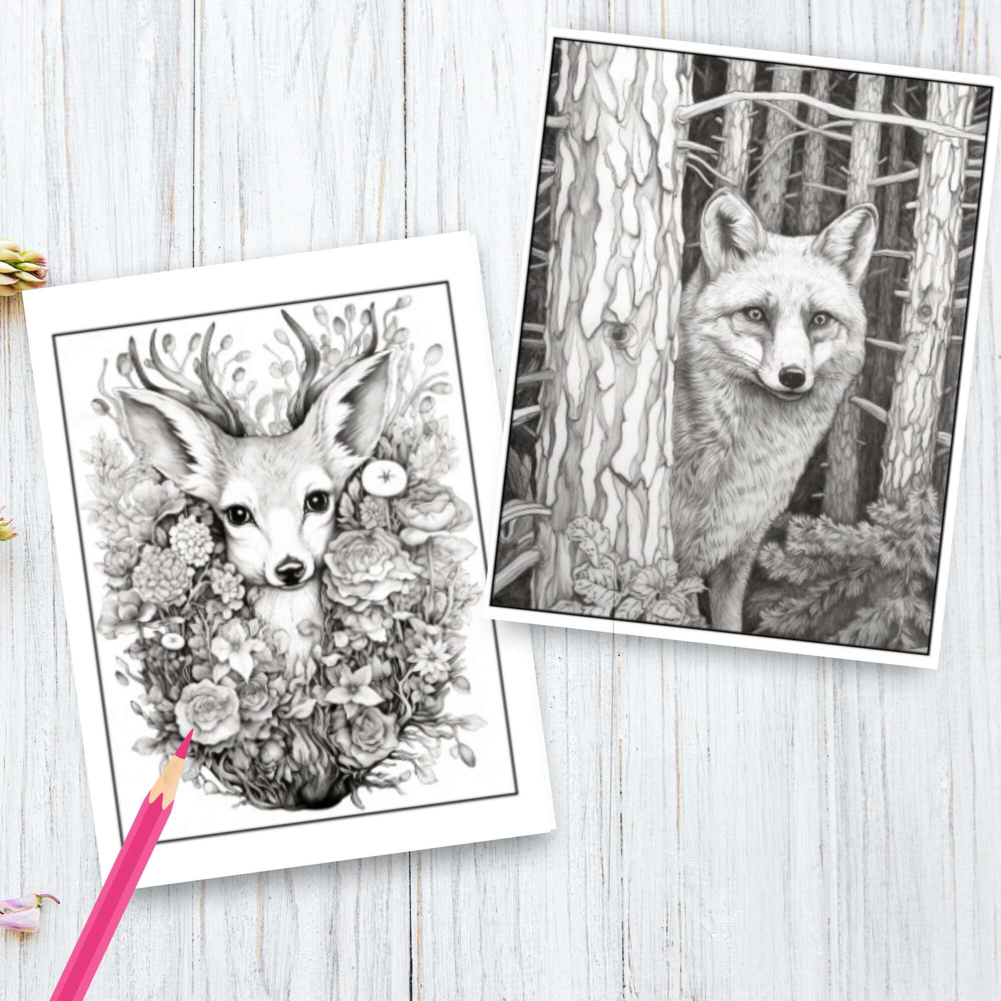 25 Realistic Animal Coloring Pages in Grayscale Printable - Etsy