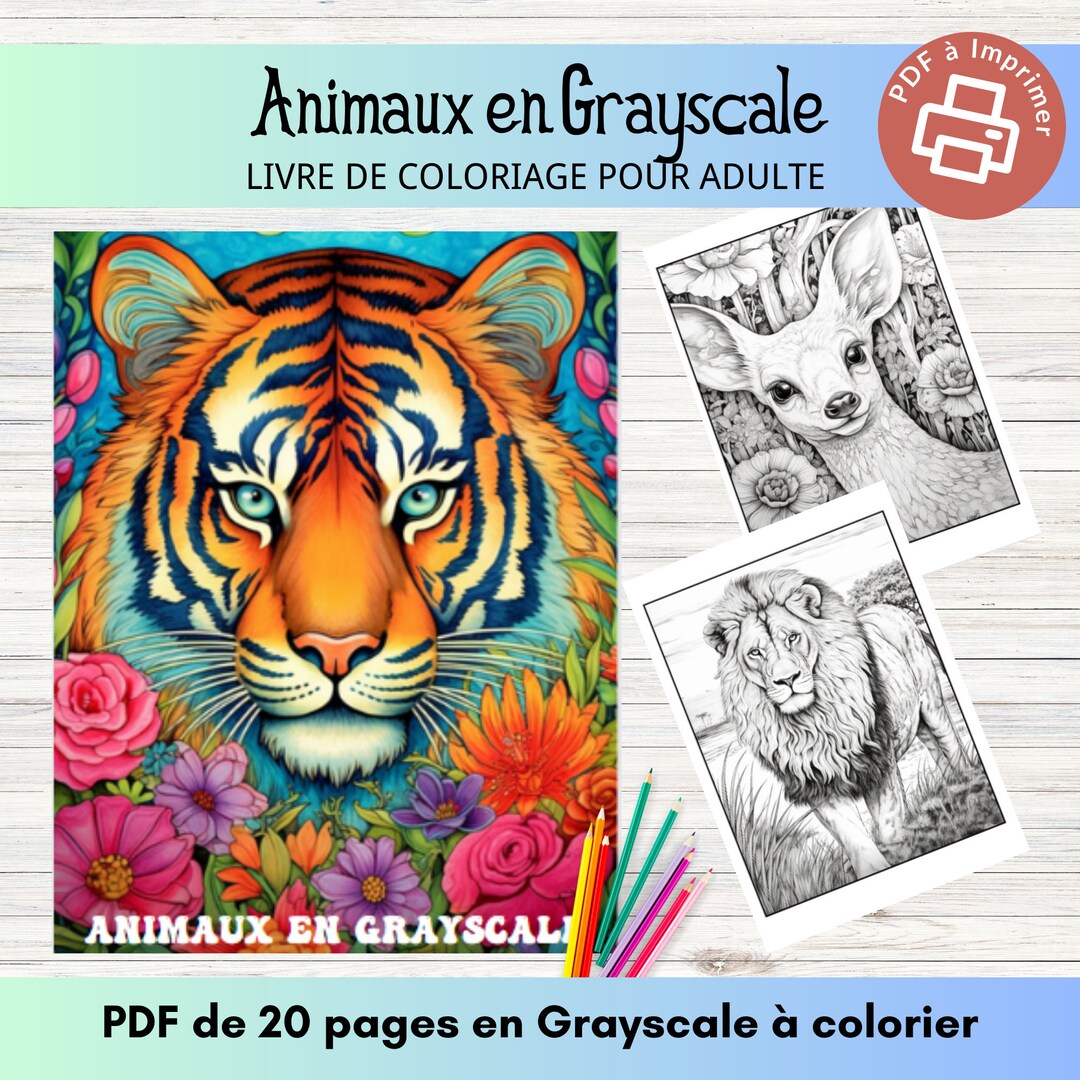 25 Realistic Animal Coloring Pages in Grayscale Printable - Etsy