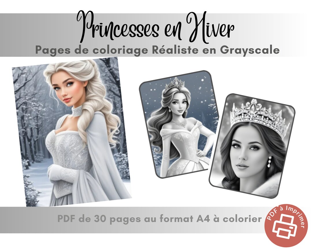 PDF of 30 Grayscale Princess Coloring for Adults and Teens to Color ...