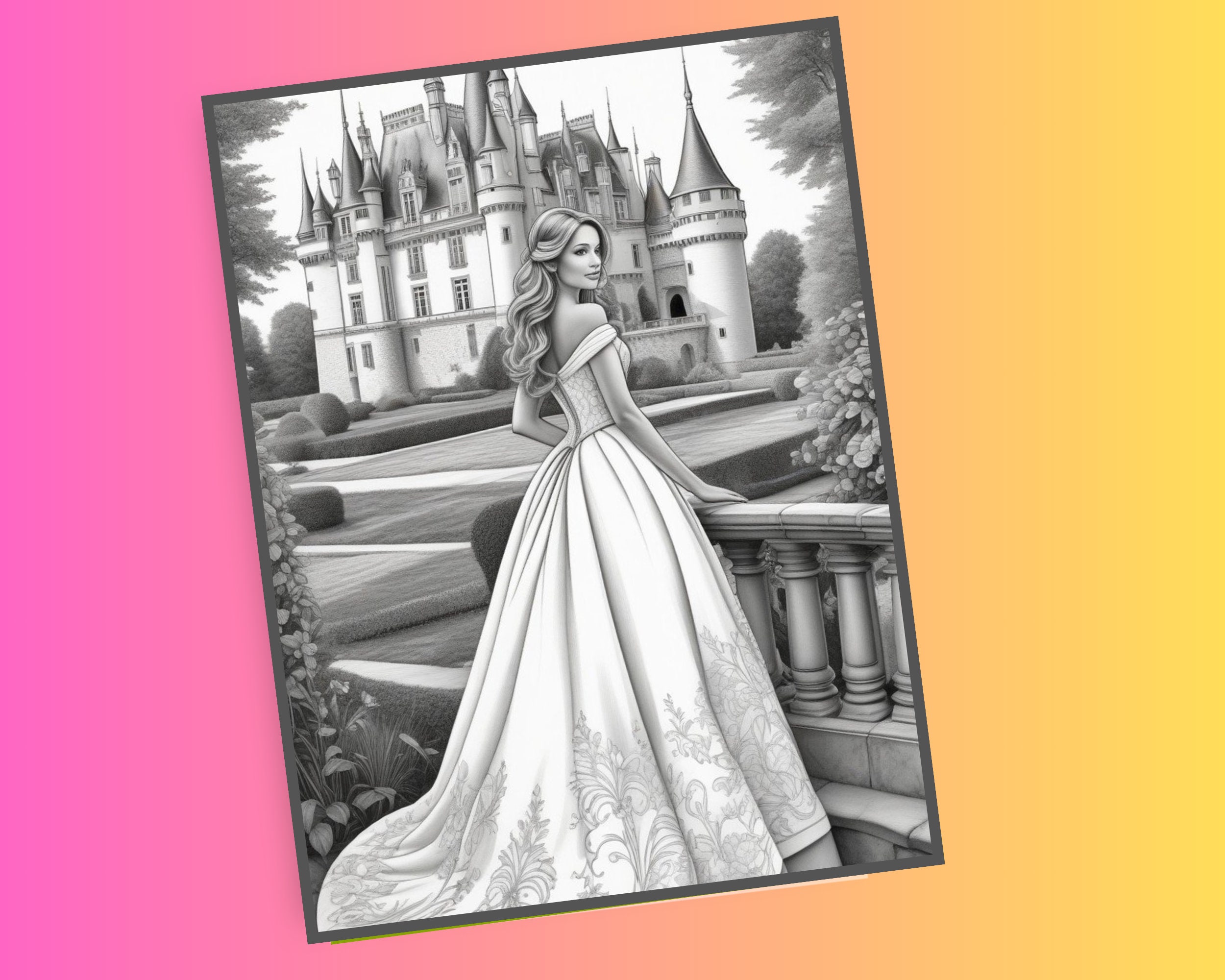 PDF of 15 Princess Coloring Pages for Adults in Grayscale in A4 Format ...