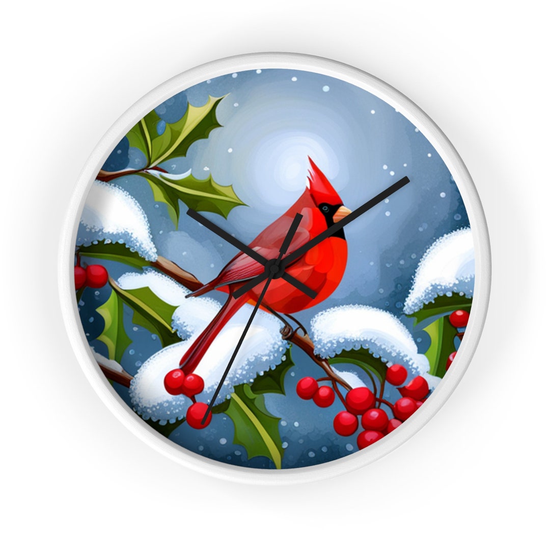 Wall Clock, Cardinal Wall Clock, Cardinal Christmas Gift, Cardinal Home ...