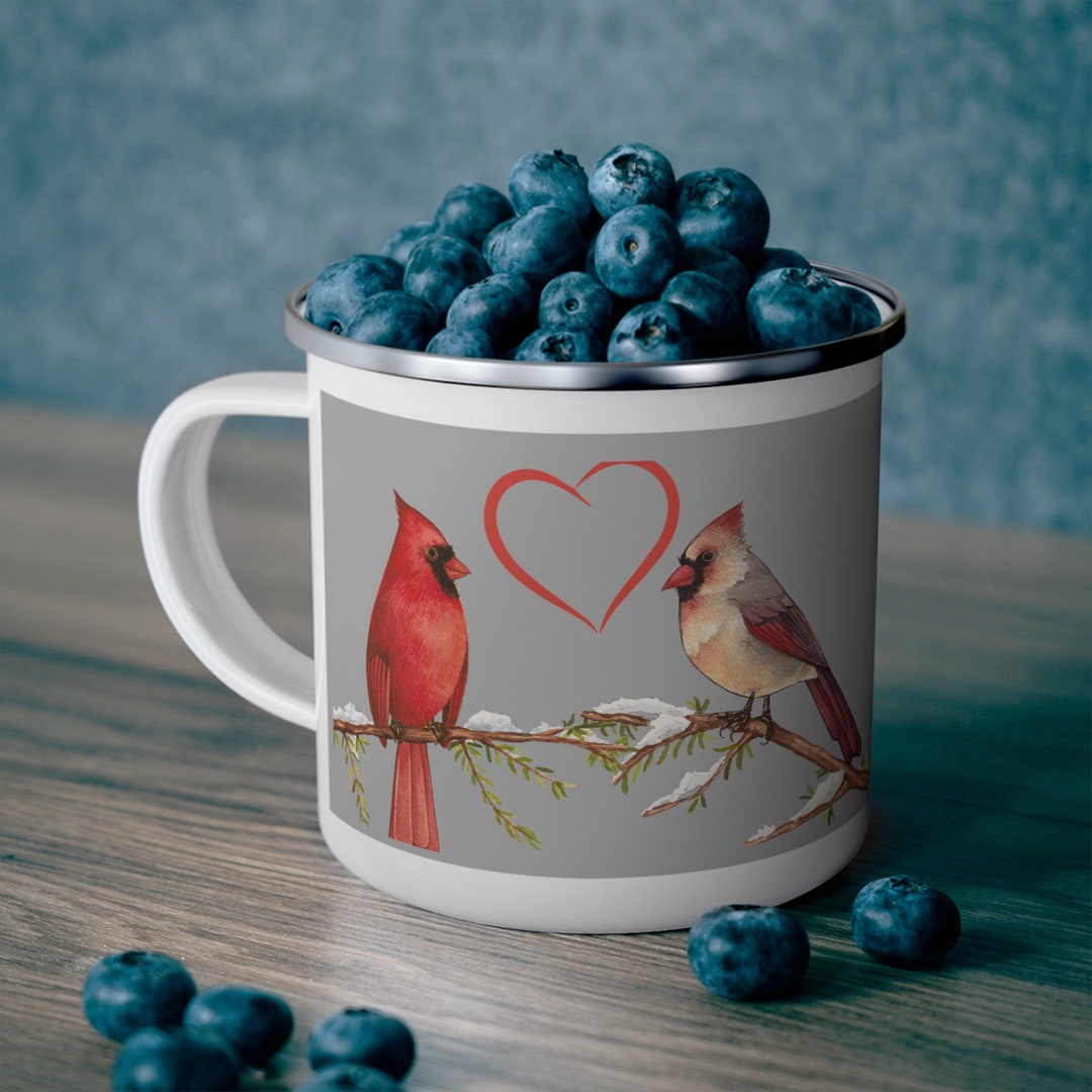 Enamel Camping Mug , Cardinal Mug, Male Female Cardinal Couple, Birding ...