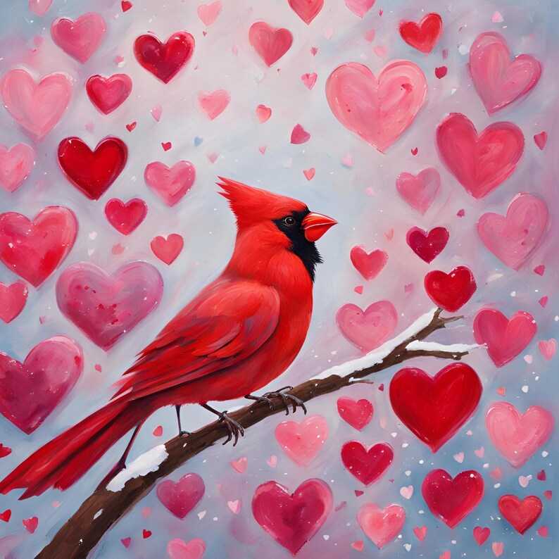 Cardinal Valentine Prints: 8 Digital Art Printables (PDF) - Etsy