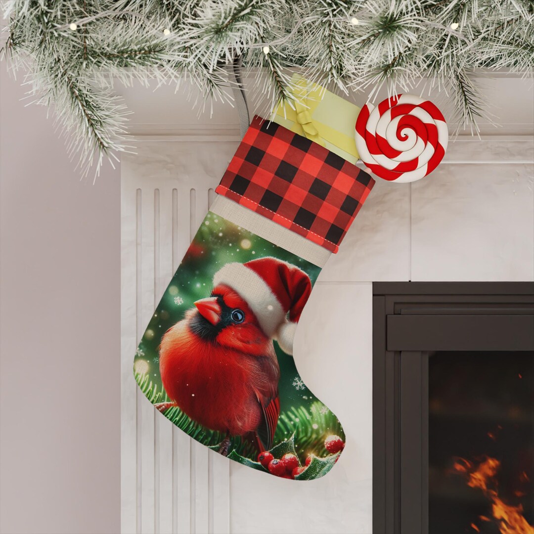 Christmas Stocking, Cardinal Decor Holiday Stocking, Red Cardinal ...