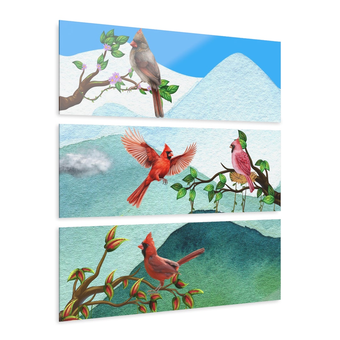 Cardinal Acrylic Print Triptych: 3-piece Bird Wall Art (36x12) - Etsy